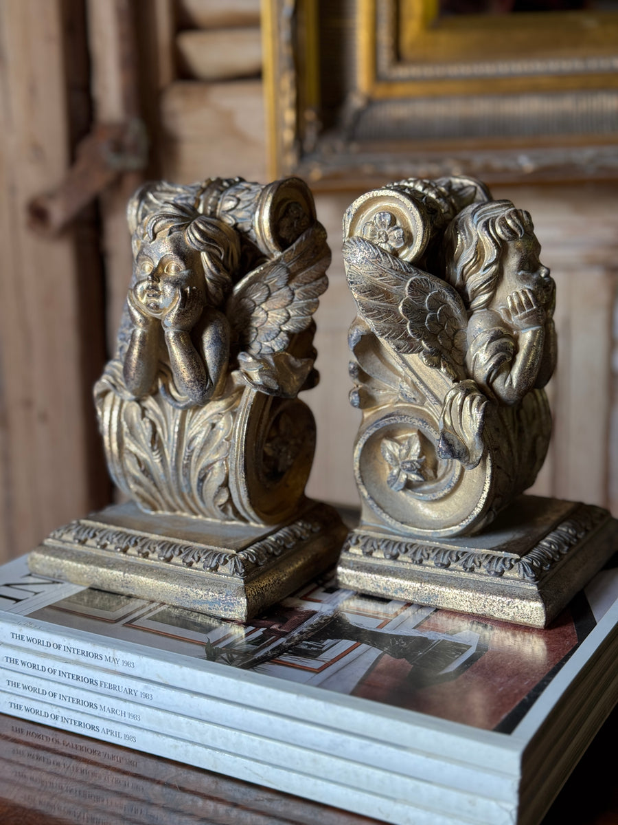 Gold Cupid Cherub Bookends – Manor on George